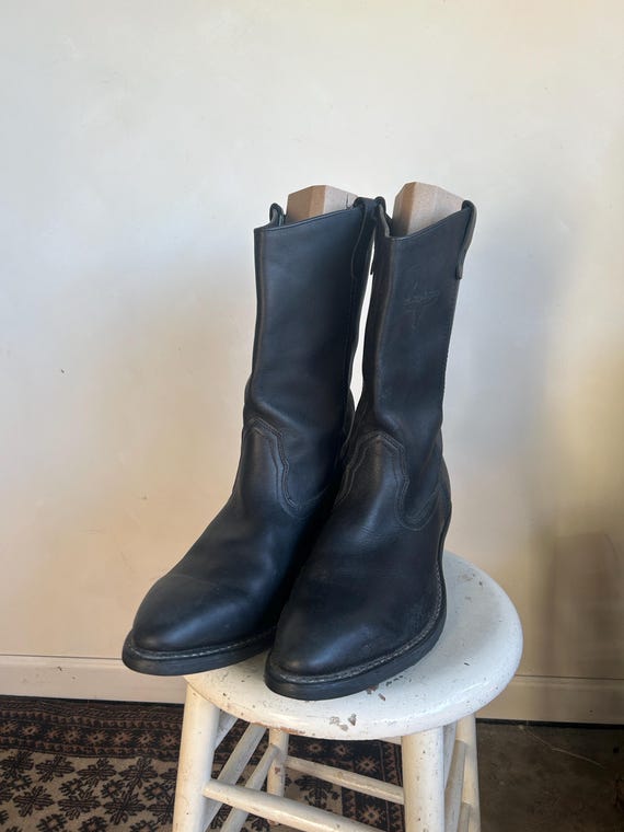 1990s Mason Western Black Cowboy Trucker Roper Boots … - Gem