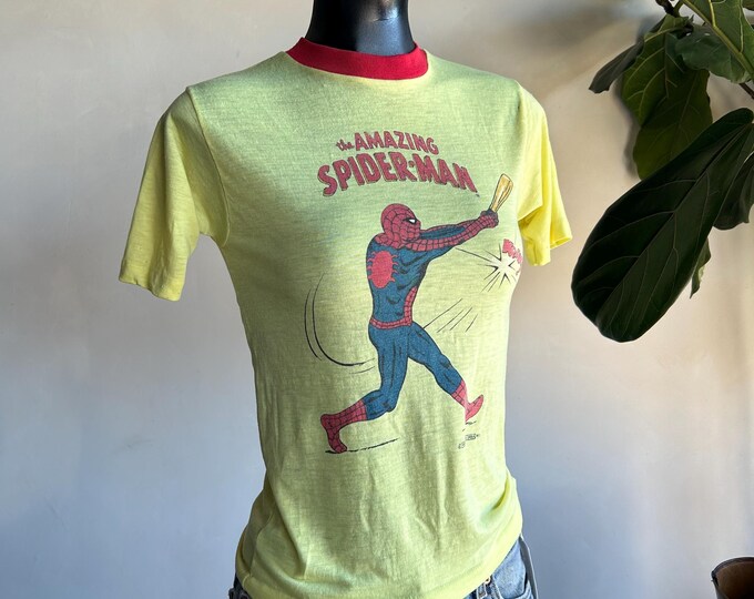 1970s Spider-man Amazing Baseball Yellow Paper Thing Ringer See XS-S - Etsy