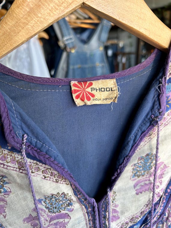 1970s Phool Purple Cotton Gauze Flowy Indian Dress Sm… - Gem