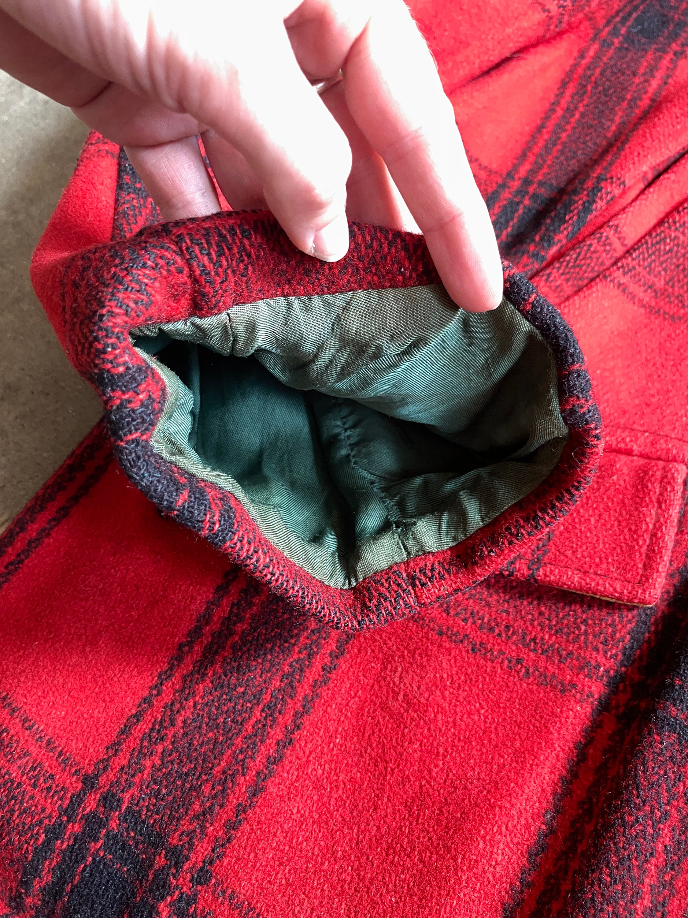 1950s JC Higgins Red Plaid Heavy Wool Mackinaw Hunting Winter Coat Mens ...