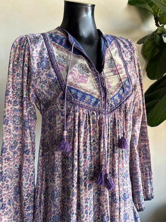 1970s Phool Purple Cotton Gauze Flowy Indian Dress Sm… - Gem