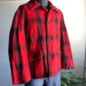 1950s JC Higgins Red Plaid Heavy Wool Mackinaw Hunting Winter Coat Mens ...