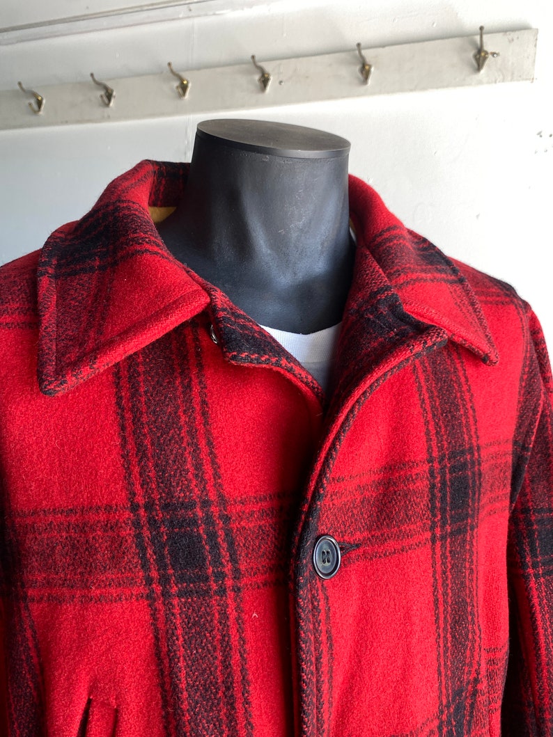 1950s JC Higgins Red Plaid Heavy Wool Mackinaw Hunting Winter Coat Mens ...
