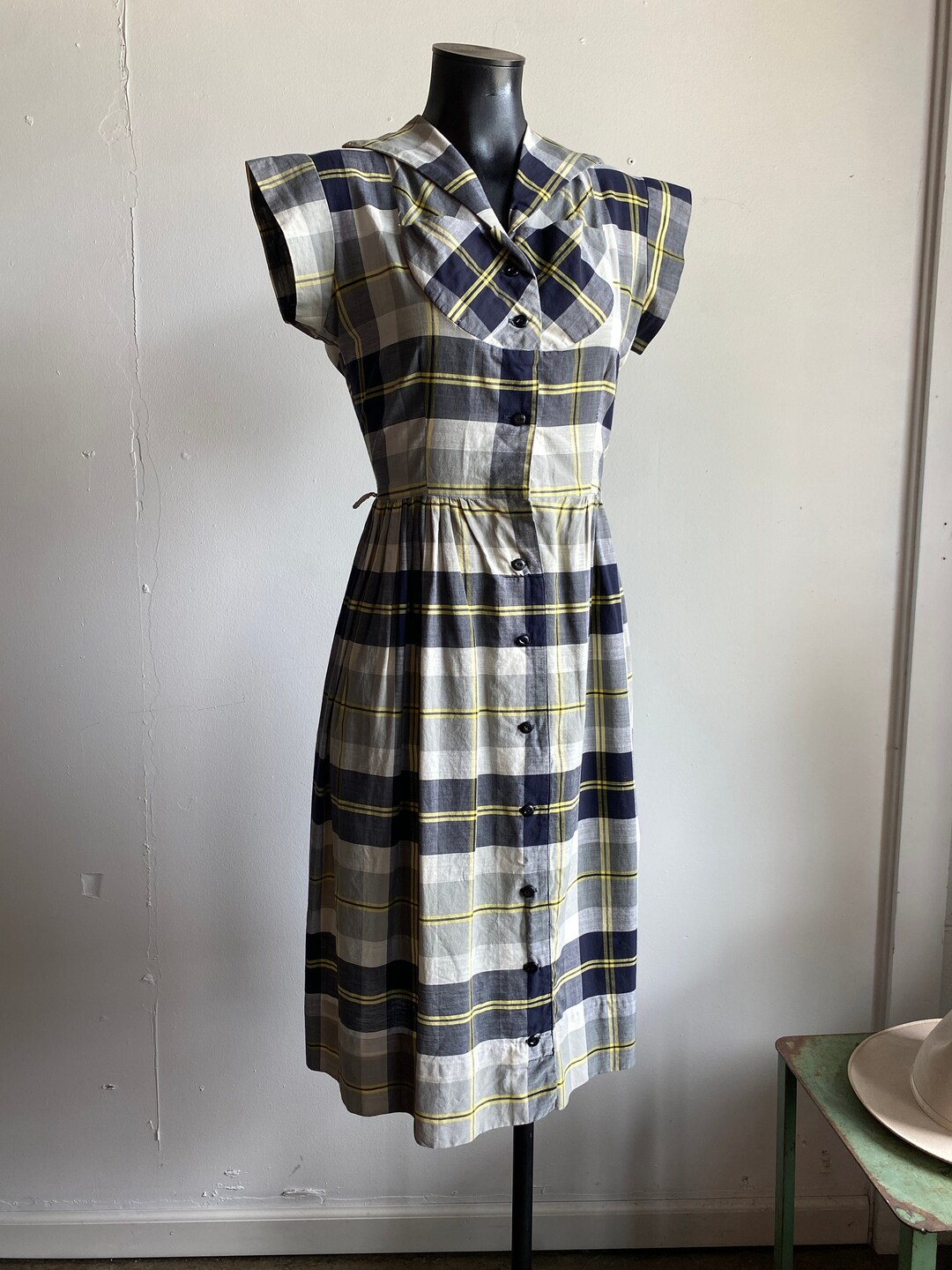 1950s Black Gold Plaid Cotton Pin up Rockabilly Shirt Dress Small - Etsy