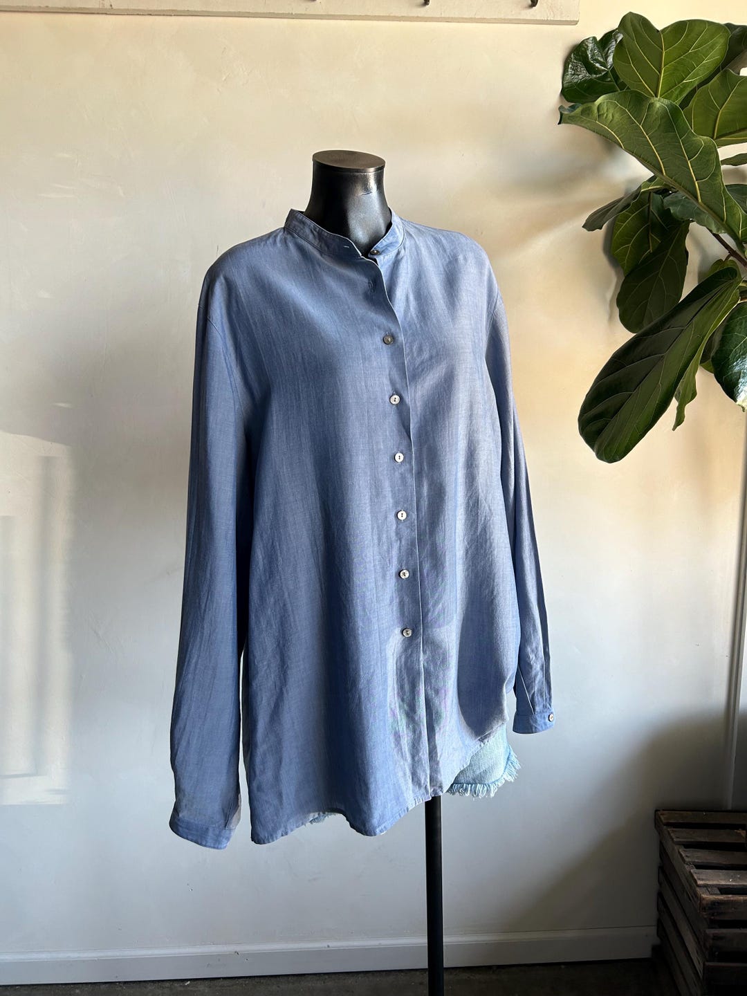 1990s Pendleton Slate Blue Collarless Button up L - Etsy