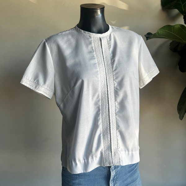 White Cotton Back Button Blouse - Etsy