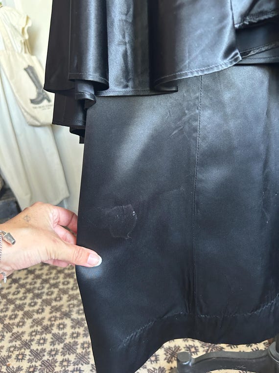 1940s Suzy Perette Black Satin Peplum Overskirt Batwi… - Gem