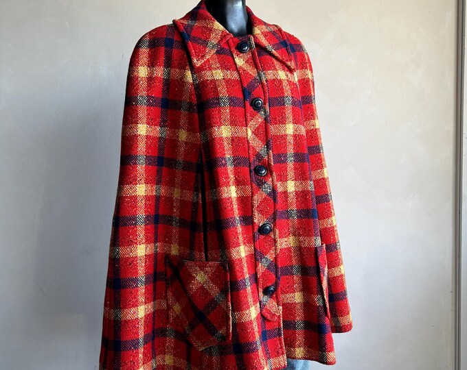 1960s Pendleton Red Plaid Wool Cape - Etsy