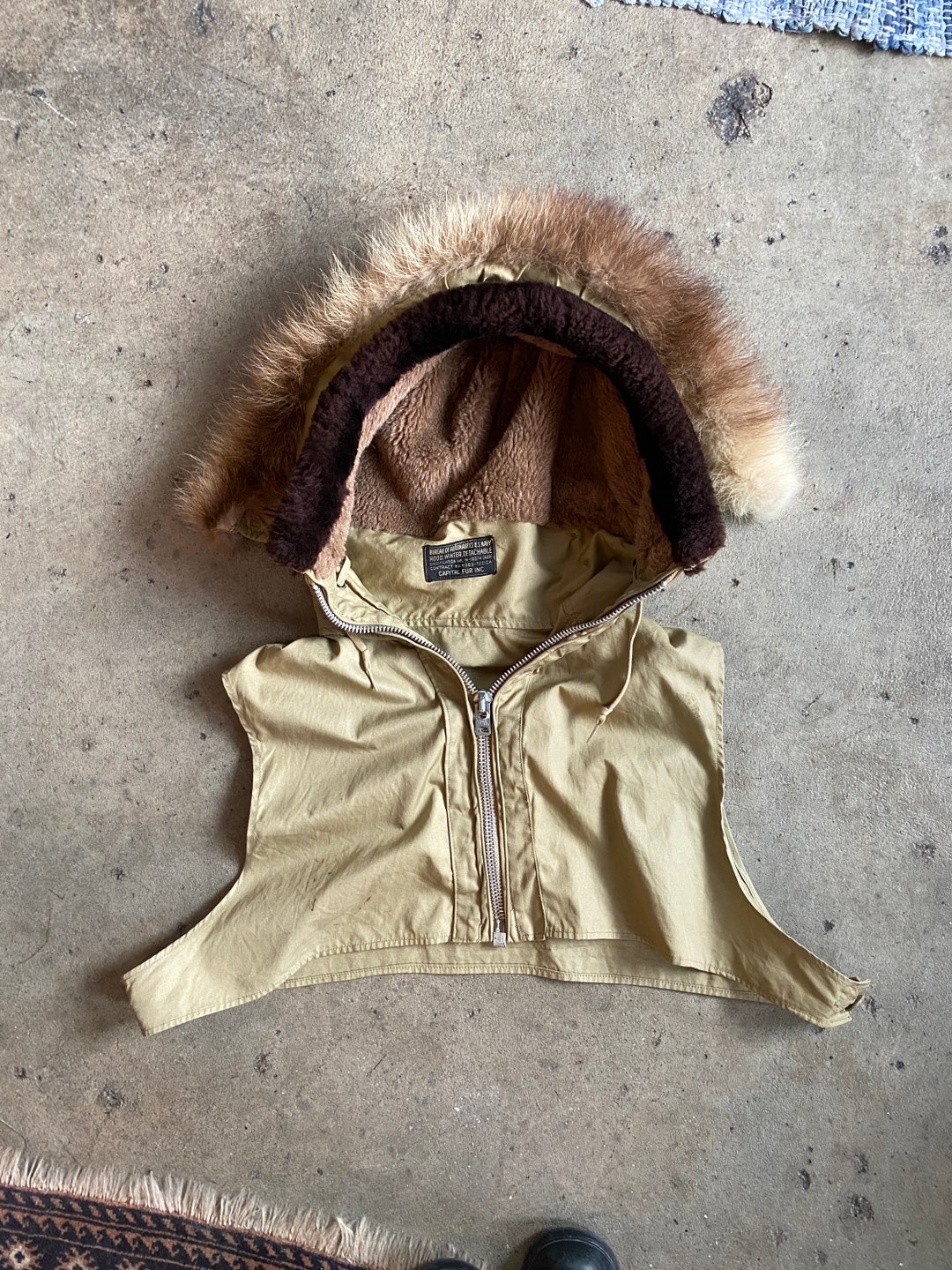 40s US Navy Detachable Capital Fur Hood Bureau of Aeronautics Winter ...