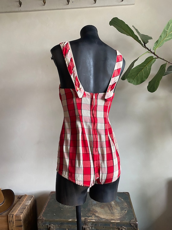 1950s Jantzen Red White Plaid One Piece Swimsuit Bath… - Gem