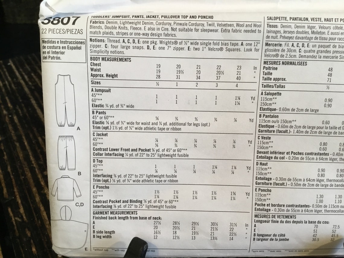 Simplicity Pattern No 5807 Toddlers | Etsy