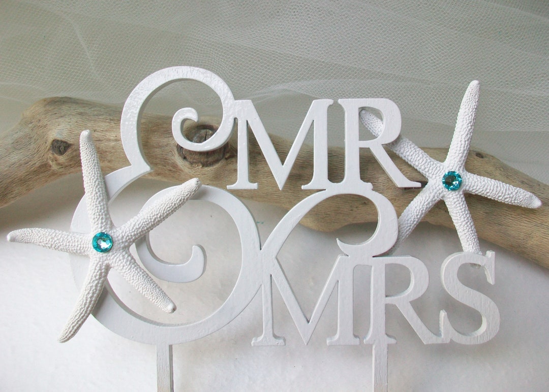 Beach Theme Mr Mrs Sign Starfish Cake Topper W/ Rhinestones Accents, Mr ...