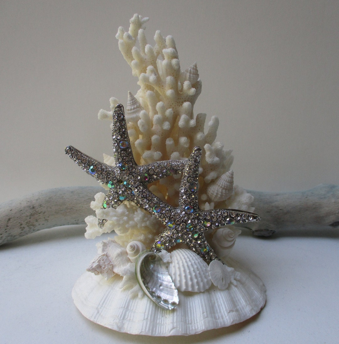 Beach Theme Wedding Cake Topper, Crystal Starfish Coral Seashell Cake ...