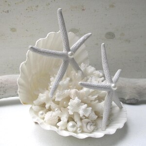 Beach Theme Wedding Cake Topper, Shell Coral Starfish Pearl Wedding ...