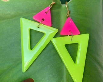 80s Summer Mod - Neon Chunky Drop Earrings - Etsy