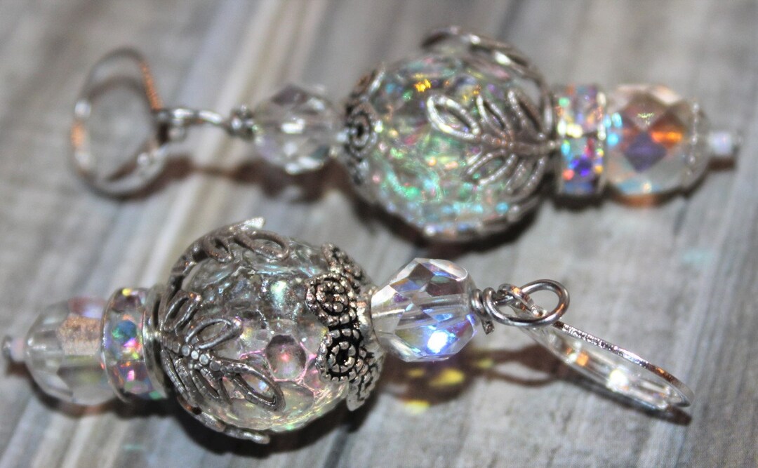 Art Deco Style Earrings With Vintage Textured AB Art Glass Beads ...