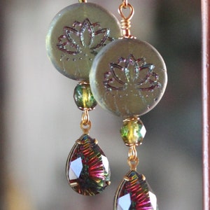 Olive Green Earrings, Lotus Flower With Vitrail Finish, Amazing Vitrail ...