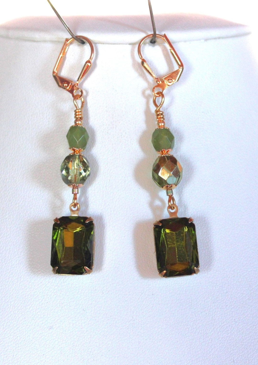 Gold & Olive Green Earrings, Olive Green Crystal Earrings, Pendant ...