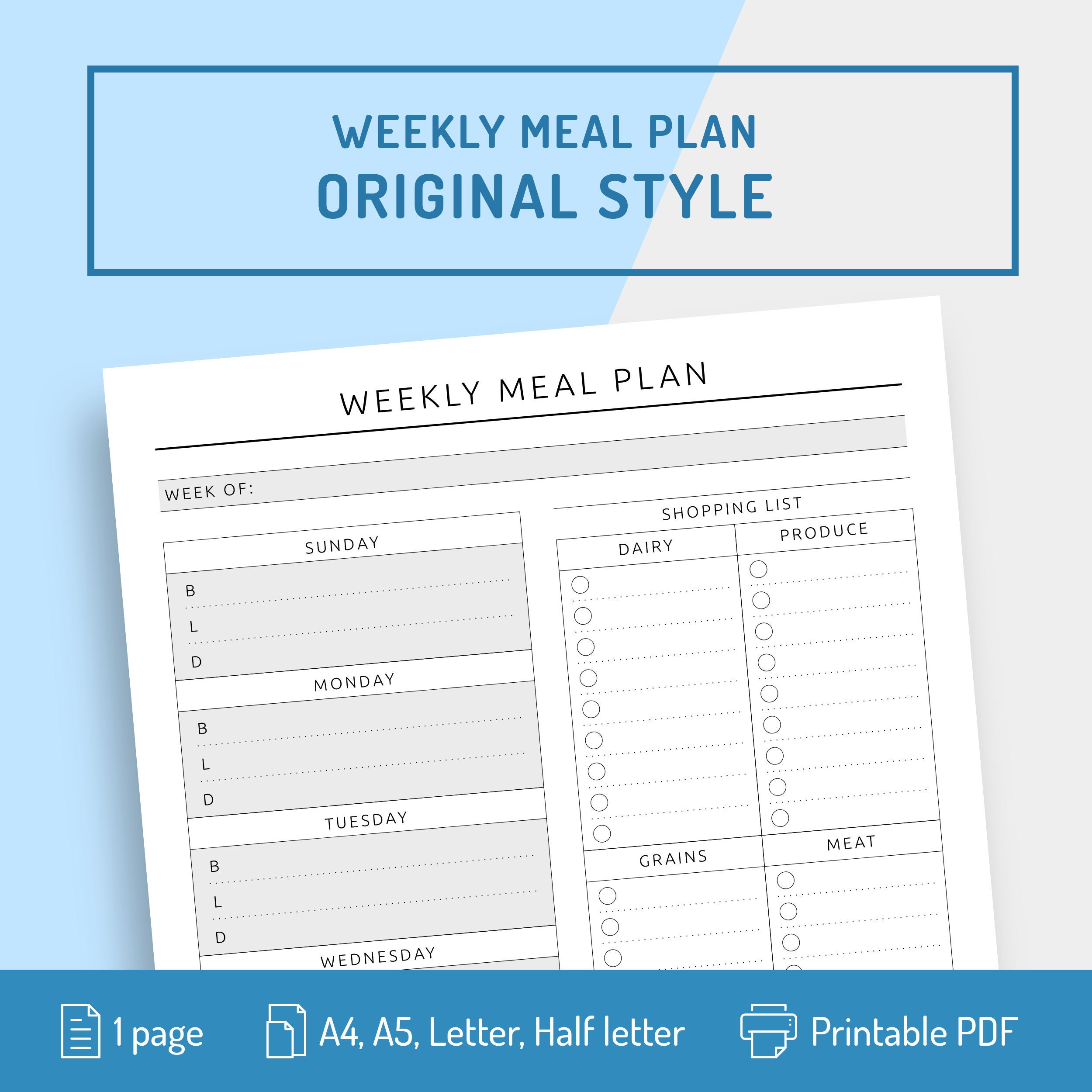A5 US letter and US half letter Weekly Meal Planner to support family ...