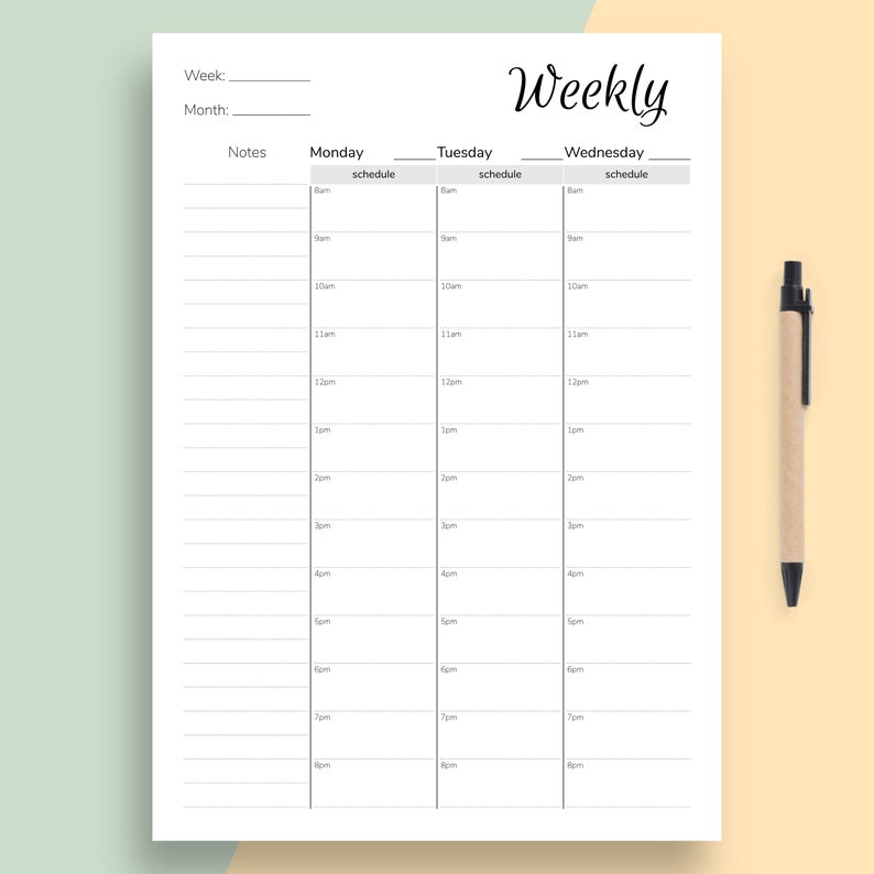 Printable Weekly Planner Page on one Page Weekly Planner A5 | Etsy