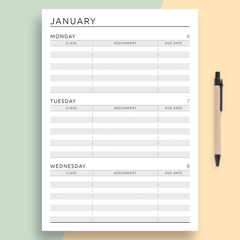 College Student Planner 2020 2021 Printable Template Academic Etsy