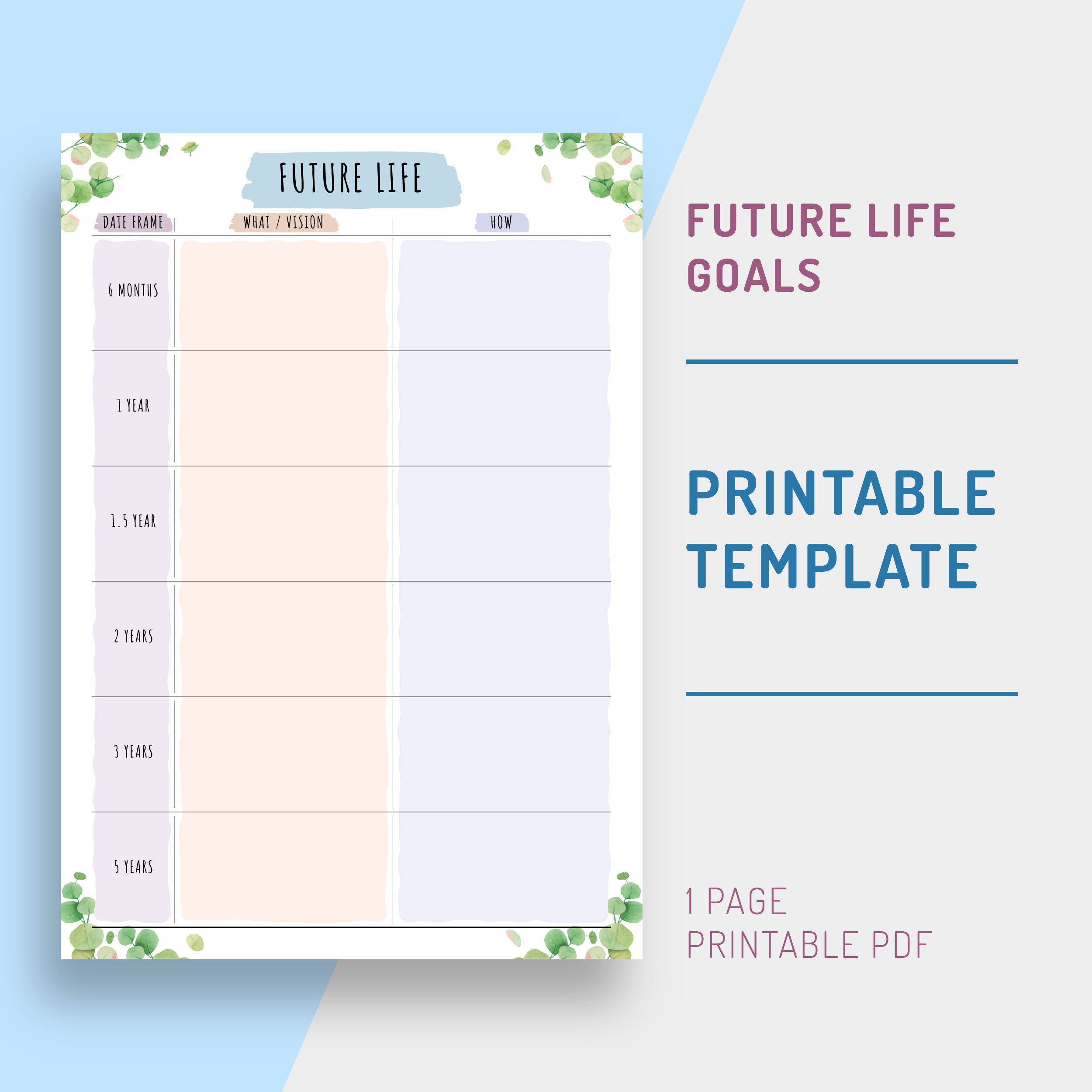 Future Life Goals Printable Template Personal Goal Setting | Etsy