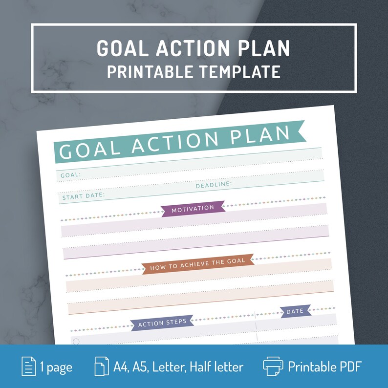 Goal Setting Planner Printable Template Personal Goal Action | Etsy
