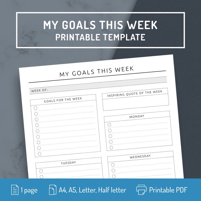 My Goals This Week Weekly Goal Setting Planner Template | Etsy