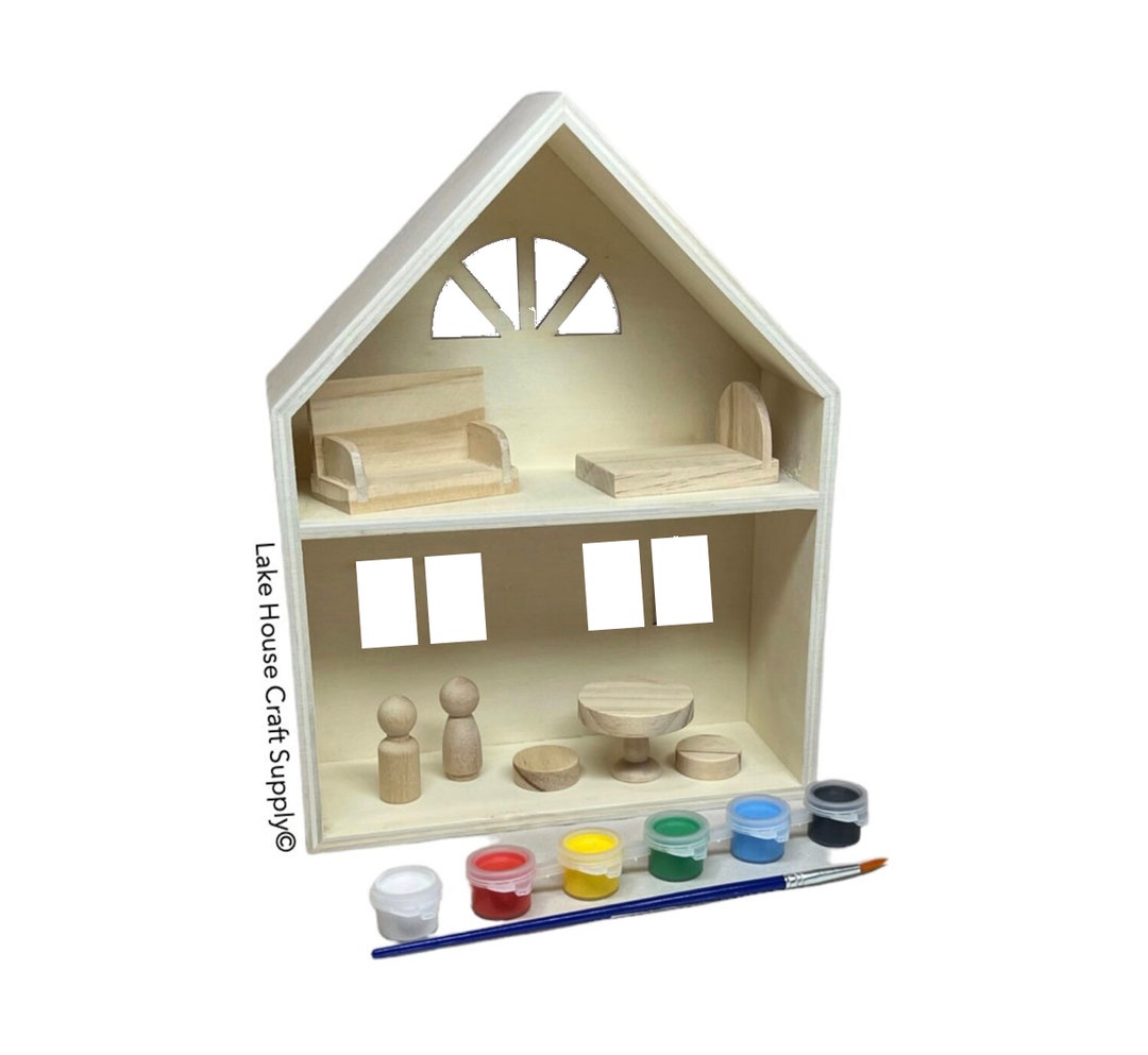 Miniature House DIY With Furnishings. Unfinished Mini Wood House ...