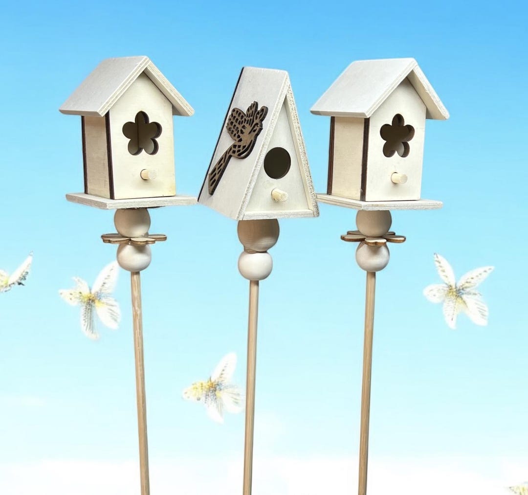 Floral Picks. VARIETY Plain Wood Picks DIY. Unfinished Birdhouse Picks ...