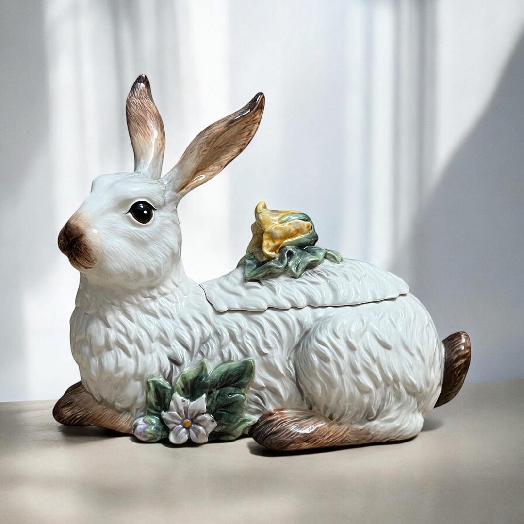 Authentic Fitz & Floyd® Fattoria Rabbit Cookie Jar, Vintage. Laying ...