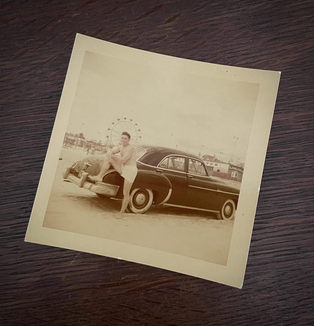 Vintage 1950s Snapshot Photograph Muscle Guy Greaser by His Car on the ...