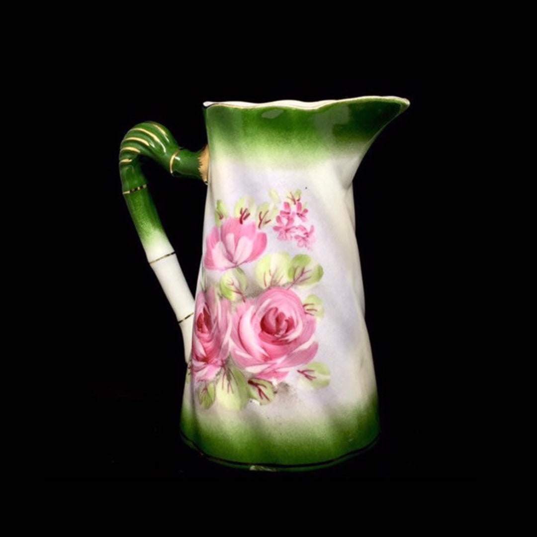 Victorian Water Pitcher / Hand Painted Porcelain Green / Gold - Etsy