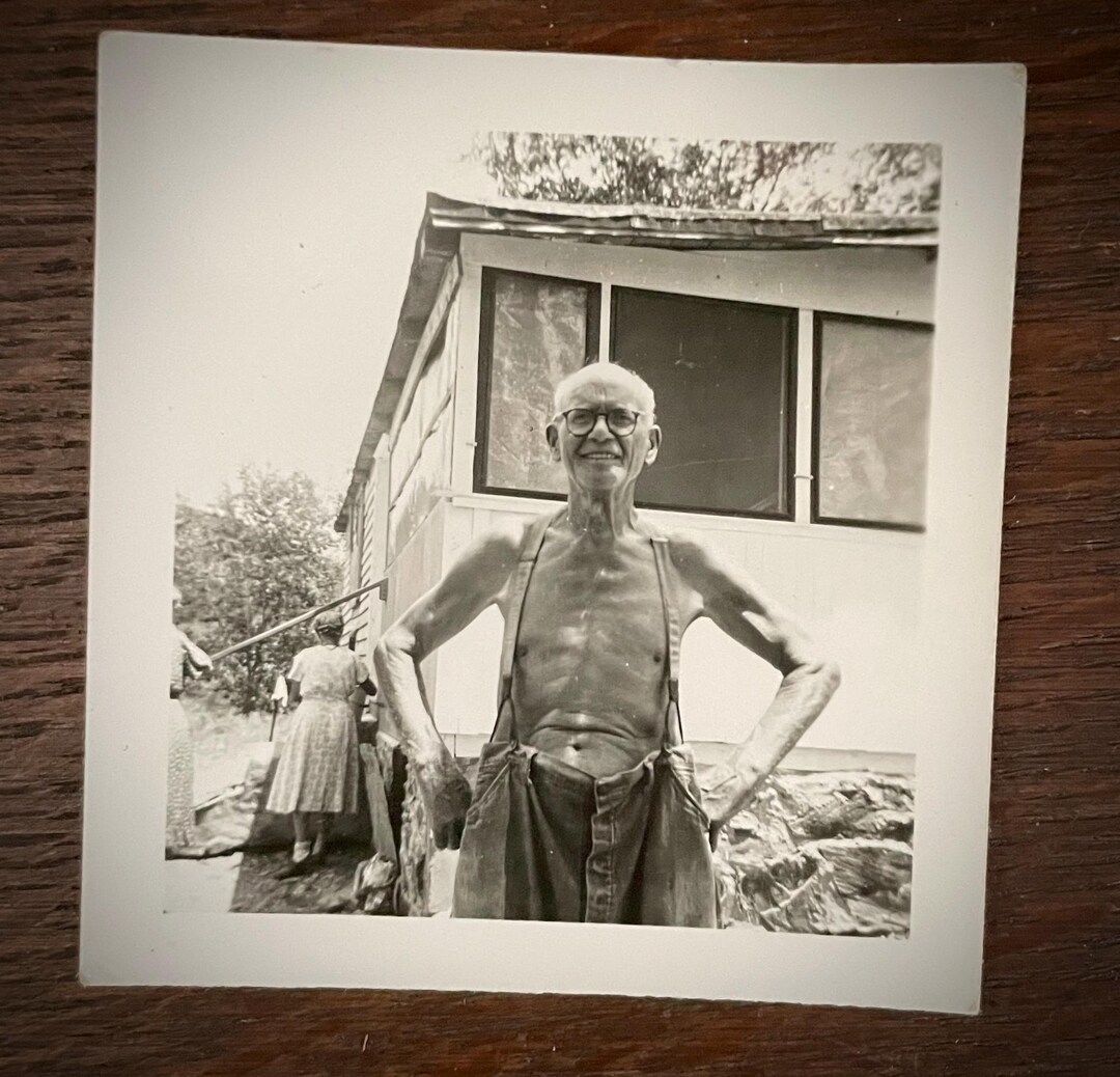 Vintage Snapshot Photo Crazy Old Shirtless Happy Hillbilly Man Bizarre ...