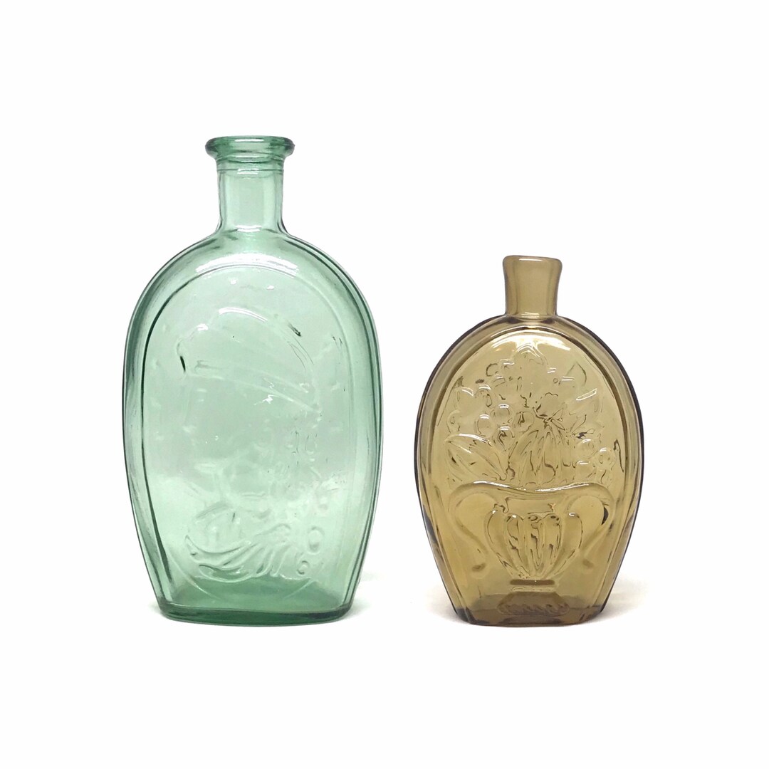 Pair of 2 Vintage Reproduction Early American Flasks Glass Bottles ...