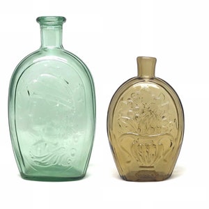 Pair of 2 Vintage Reproduction Early American Flasks Glass Bottles ...