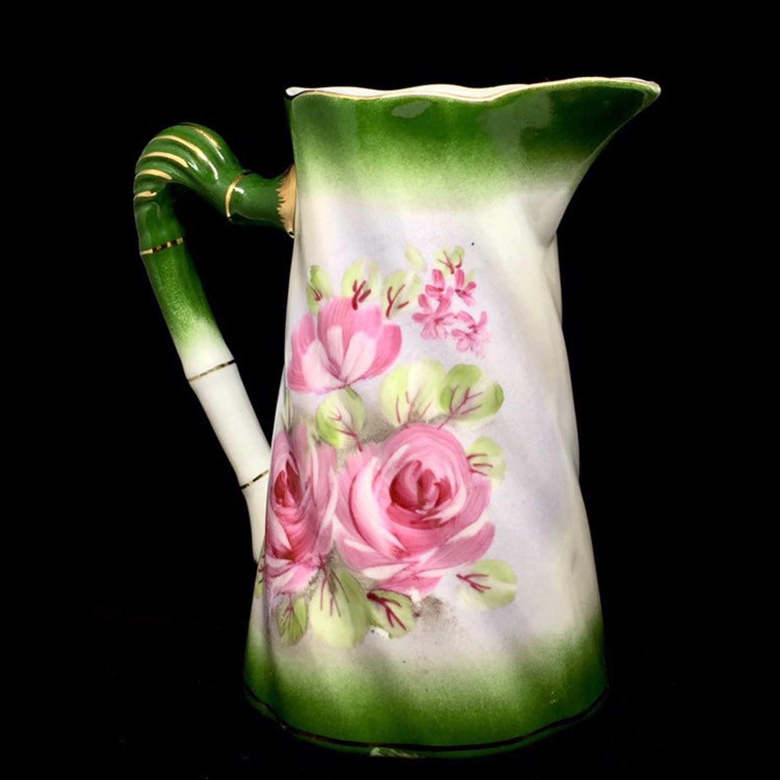 Victorian Water Pitcher / Hand Painted Porcelain Green / Gold | Etsy