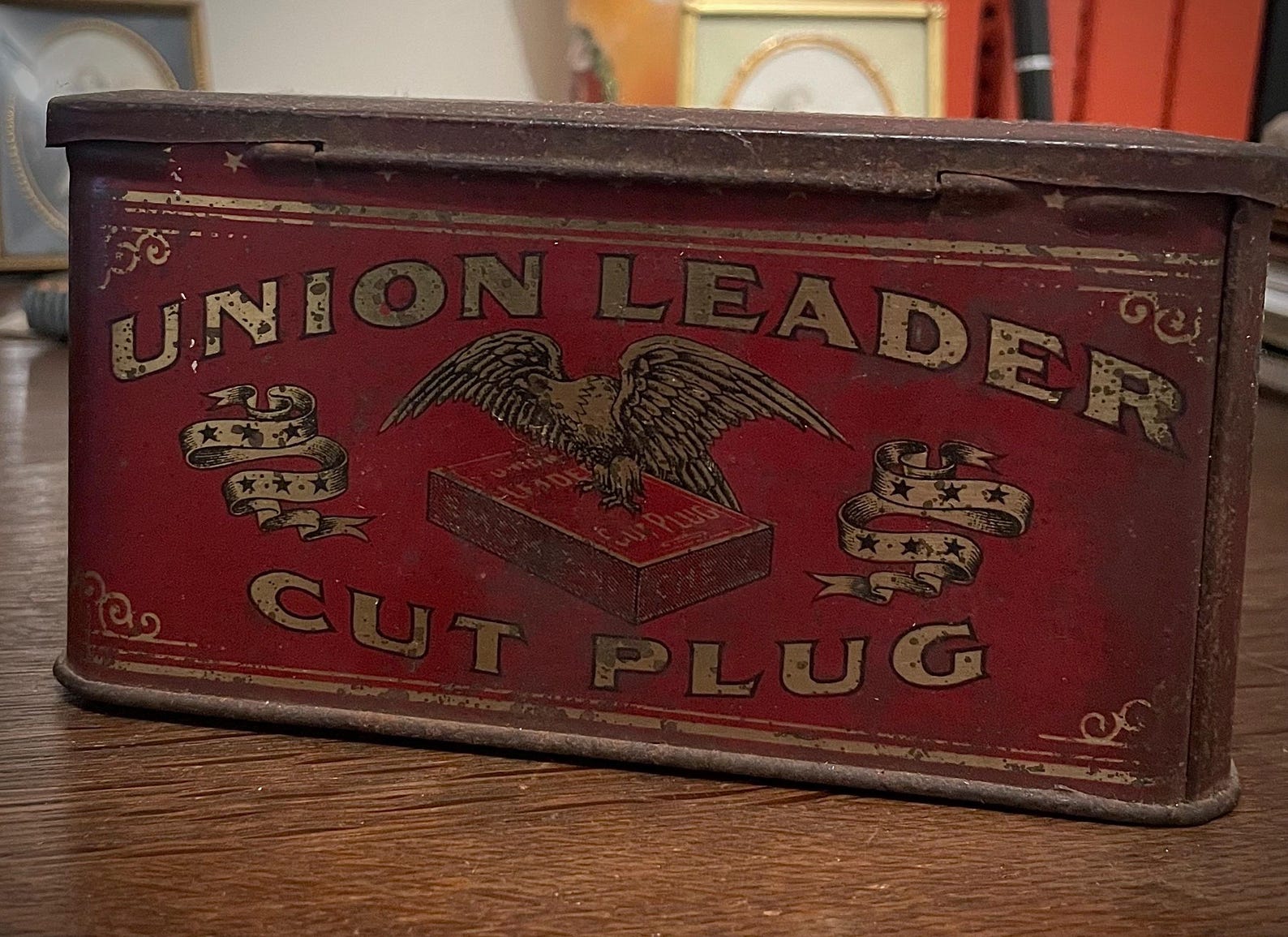 Antique Tobacco Tin Union Leader Cut Plug Old Rusty Wear Farmhouse ...