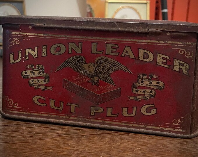 Antique Tobacco Tin Union Leader Cut Plug Old Rusty Wear Farmhouse ...