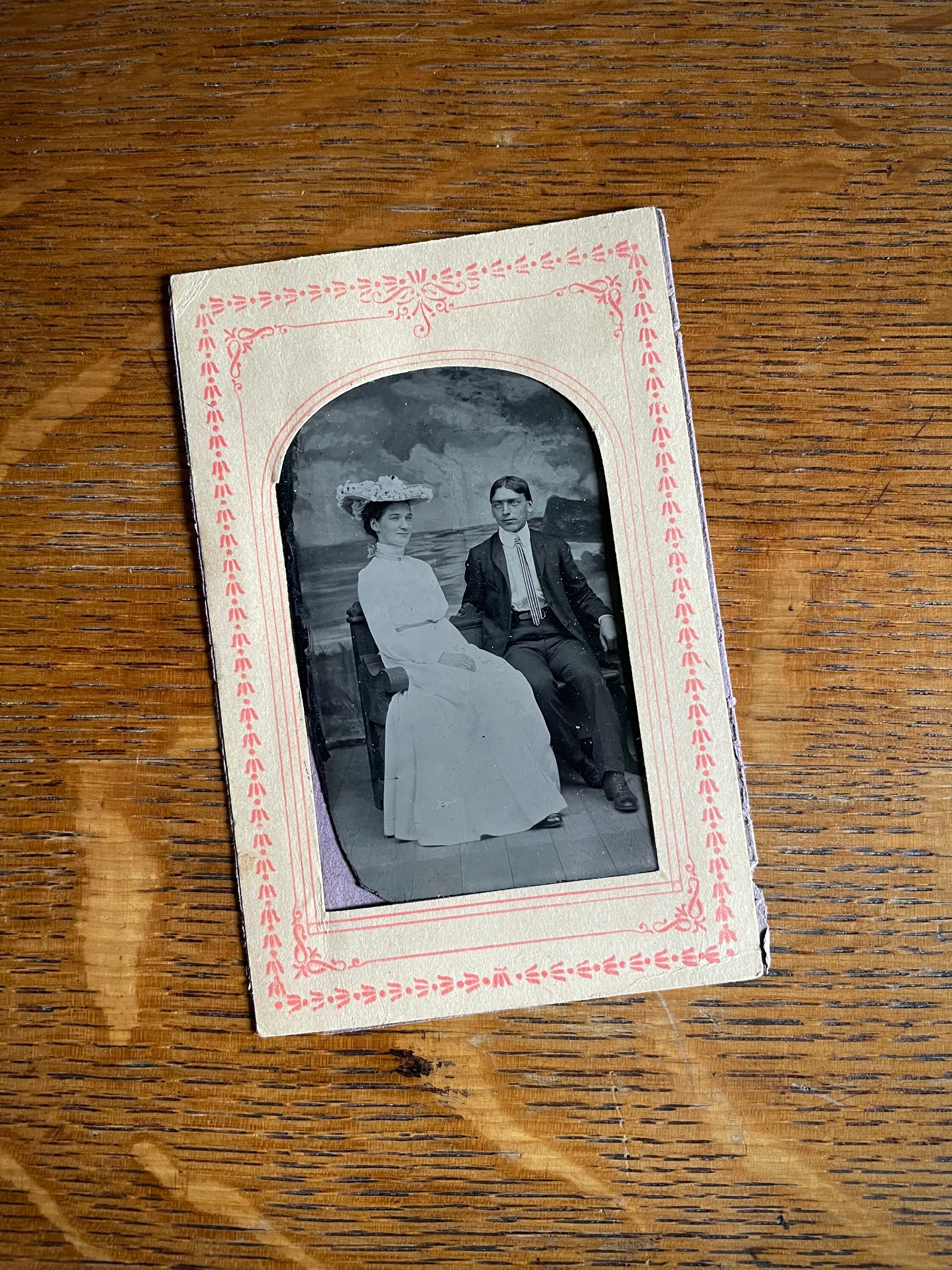 Victorian Tintype Photograph Young Couple In Front Of Beach Backdrop ...