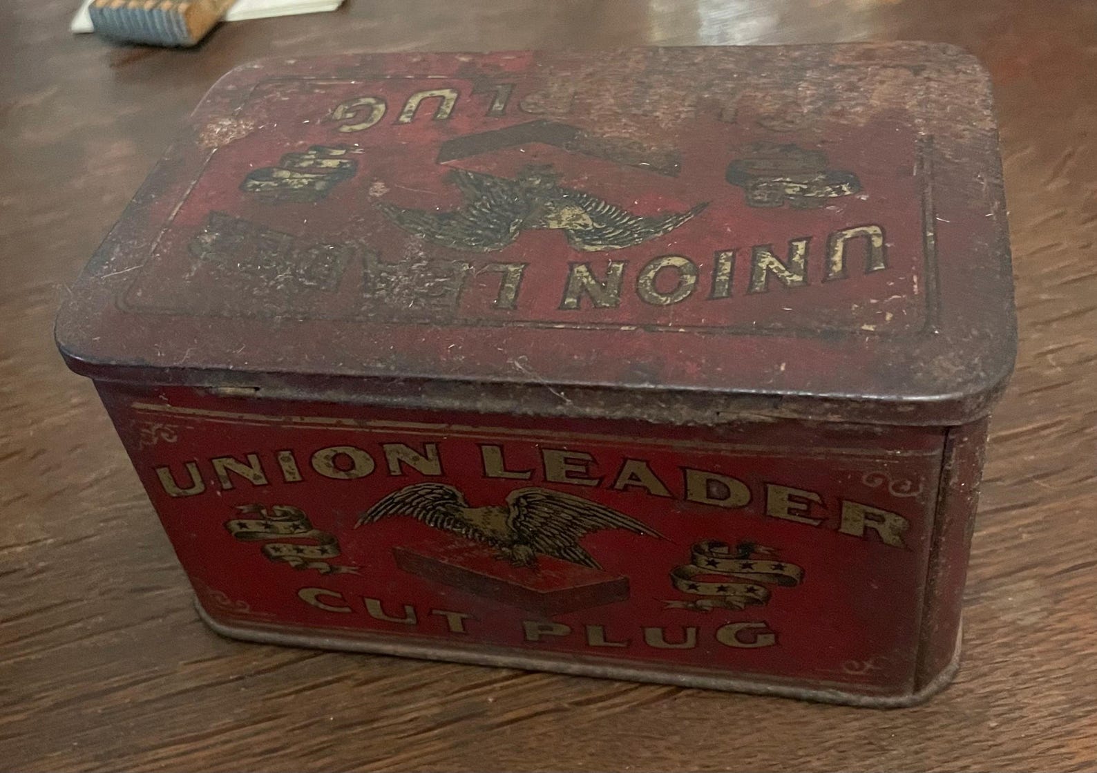 Antique Tobacco Tin Union Leader Cut Plug Old Rusty Wear Farmhouse ...
