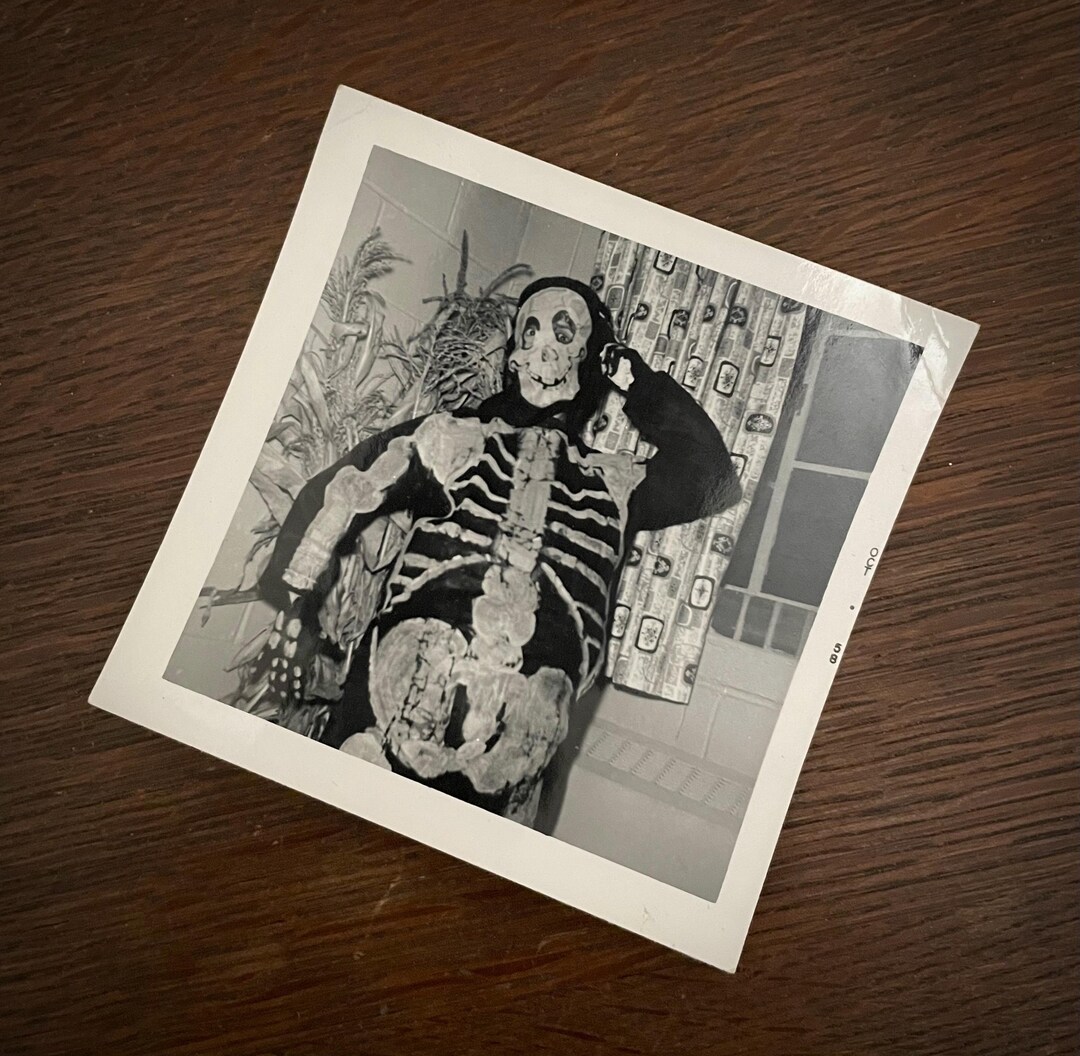 Vintage Halloween Snapshot Photograph 1950s Kid in Full Skeleton ...