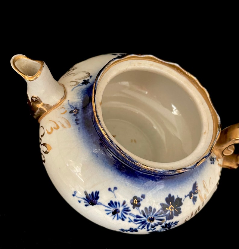 Victorian Flow Blue Antique Tea Pot & Sugar Bowl No Lids Hand Painted ...