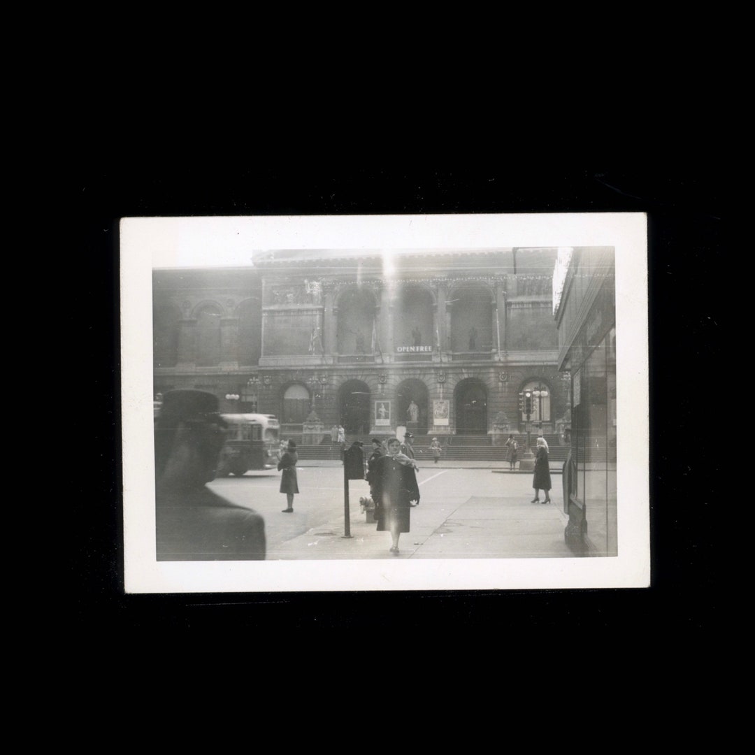 Vintage Snapshot Photograph / 1940s Street Scene / Woman in Scarf ...