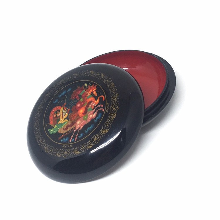 Vintage Russian Black Lacquer Box Trinket Dish / Stash Box / | Etsy