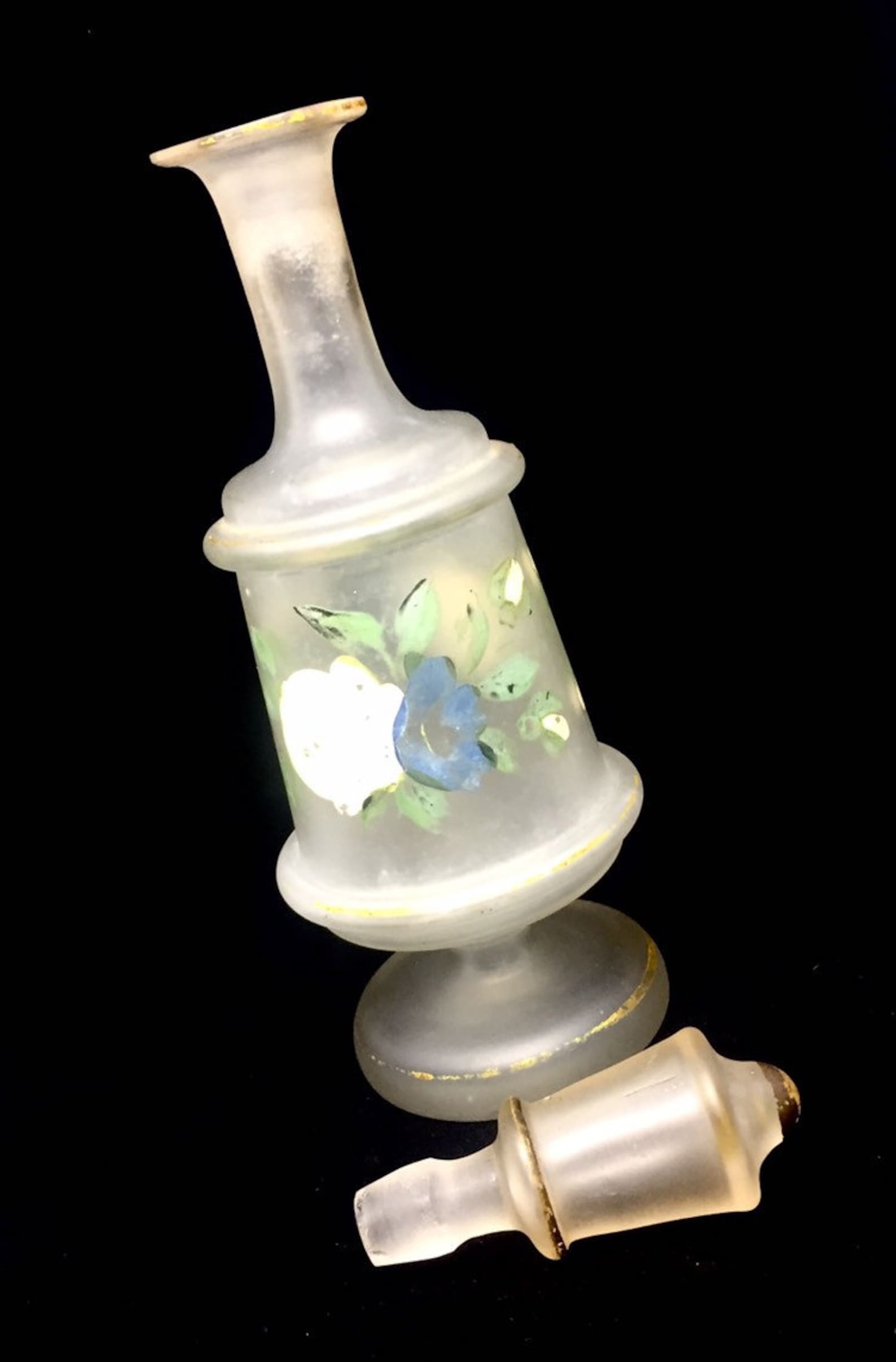 Victorian Barber / Tonic Bottle Antique Hand Painted Satin | Etsy