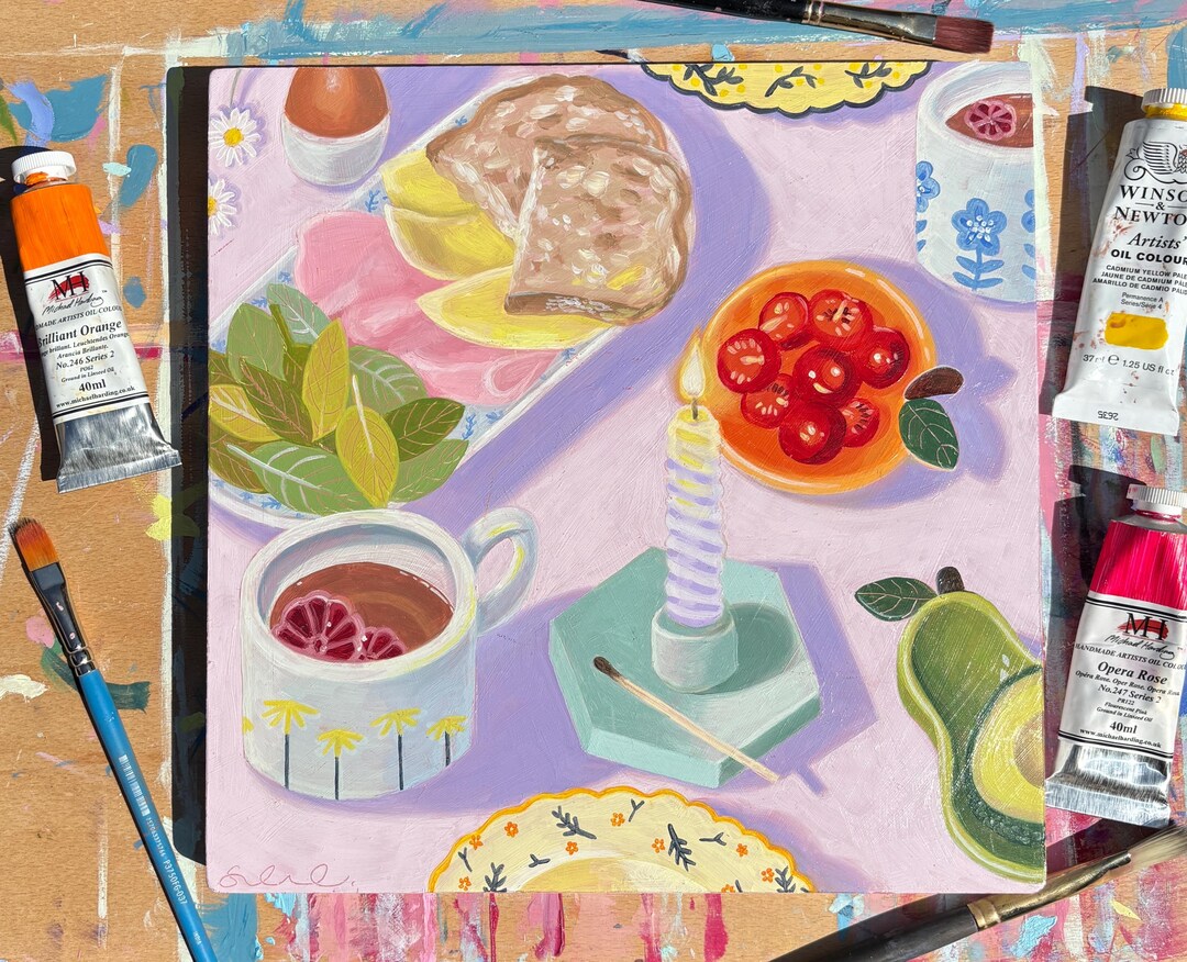 Still Life Table, Original Oil Painting on Cradled Wood Panel (25.5 X ...