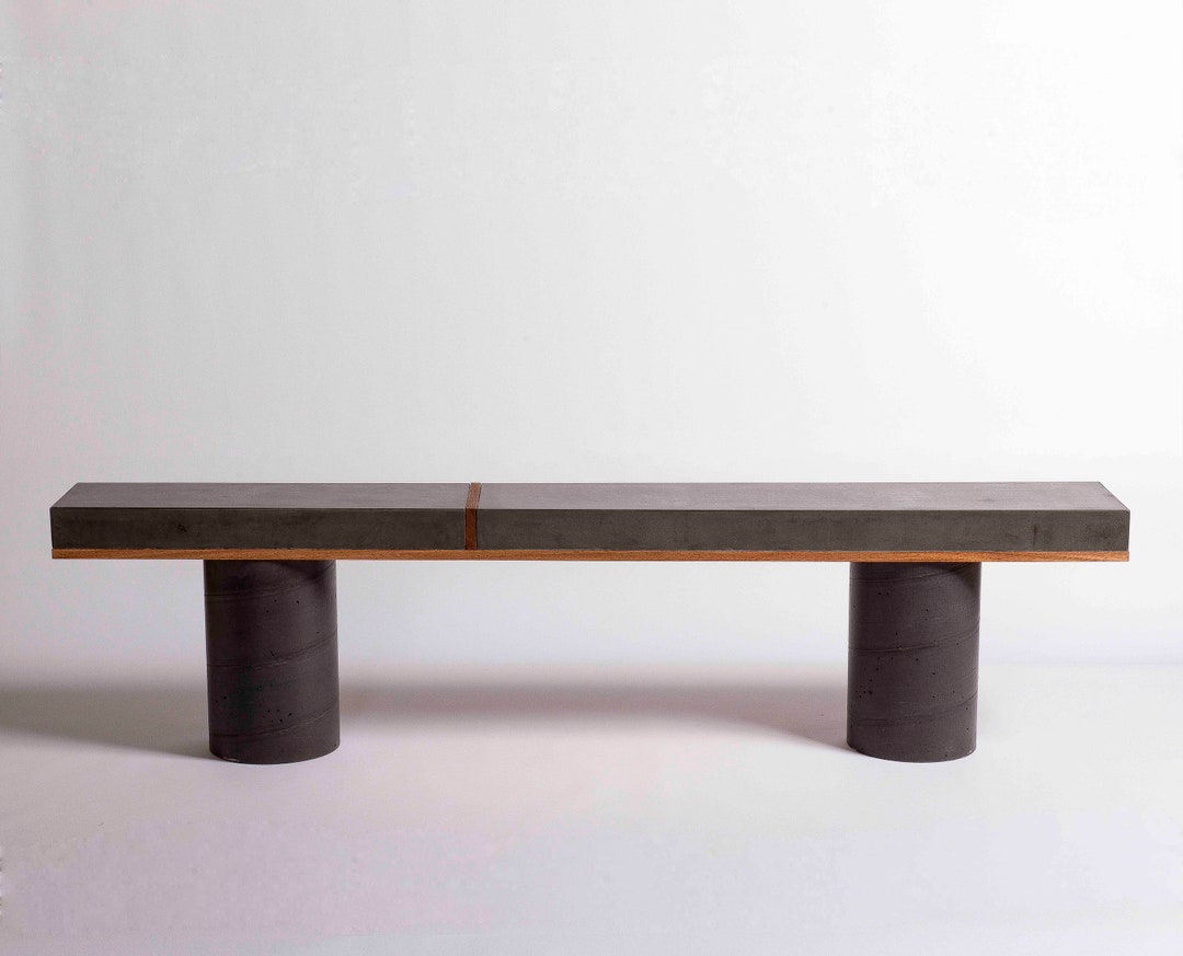 Minimal Black Concrete Column Bench - Narrow 76", Handmade, UHPC ...