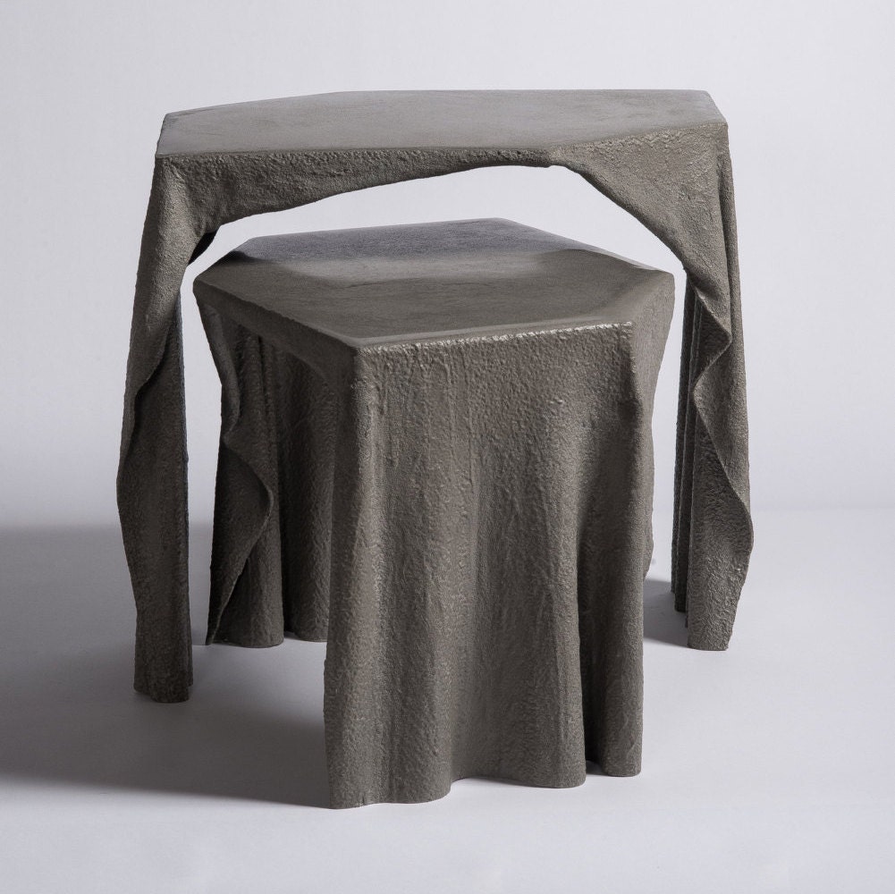 Modern Natural Form Fabric Concrete Coffee End Table - Etsy