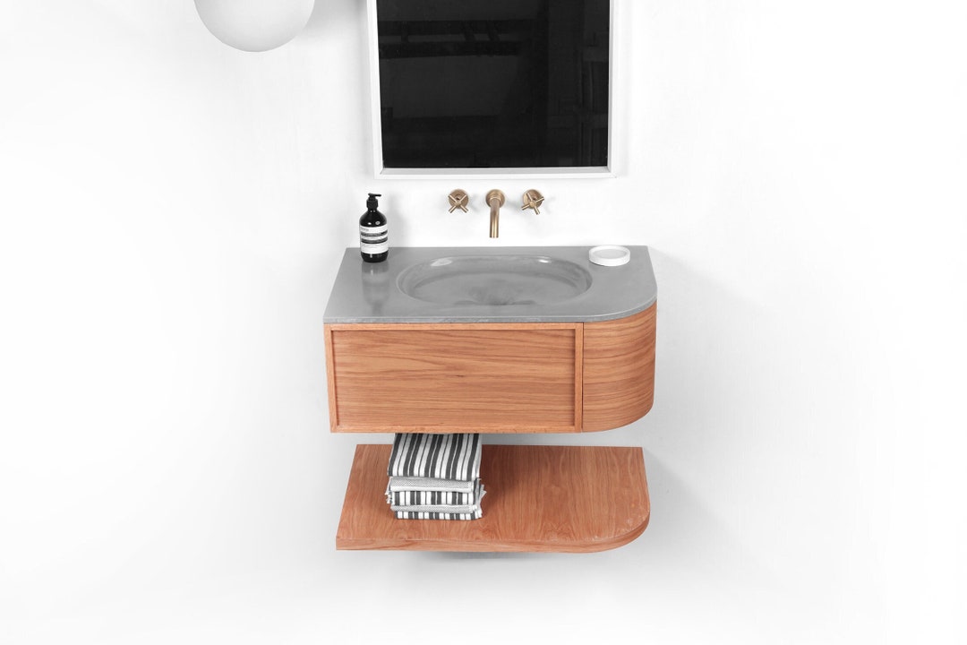 Floating Vanity and Shelf With Oval Basin - Handmade, UHPC, Waterproof ...
